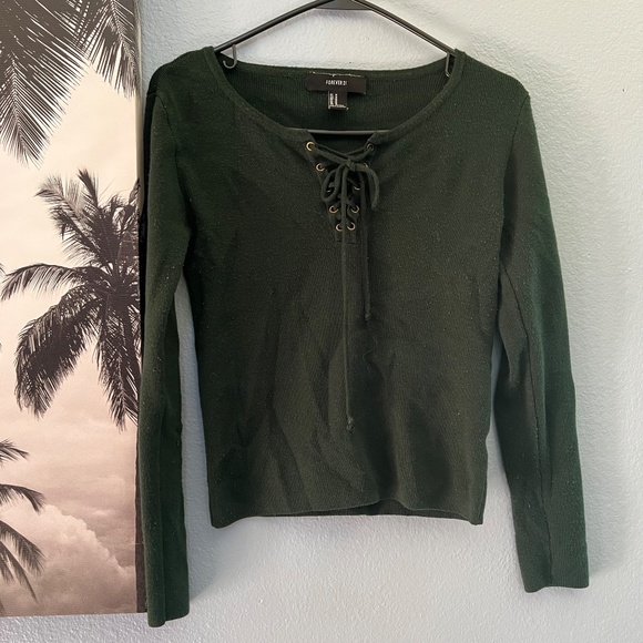 Forever 21 | Sweaters | Green Cross Tie Up Sweater | Poshmark